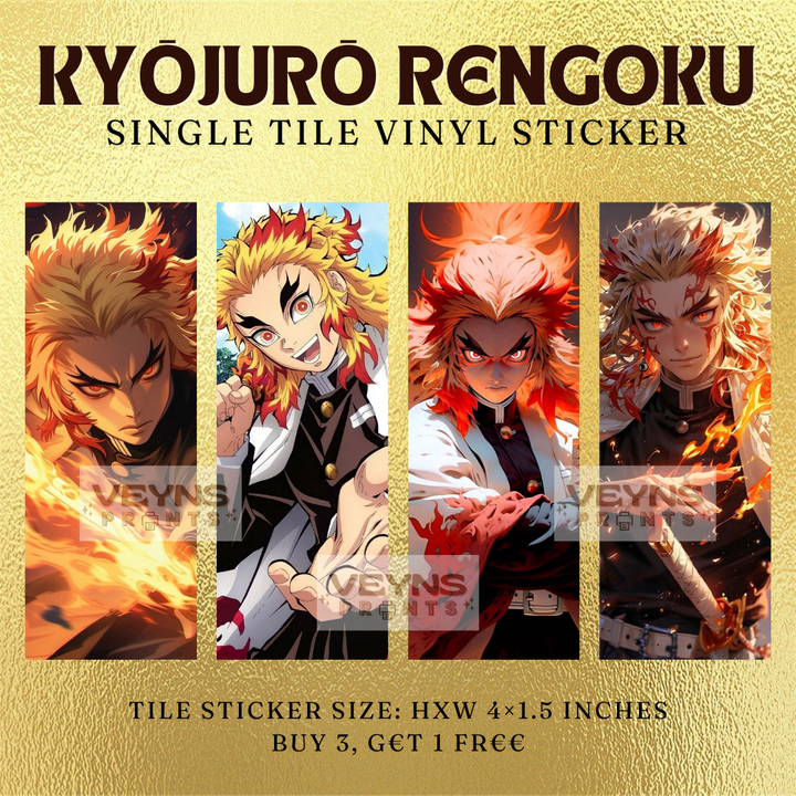 Demon Slayer: Kyojuro Rengoku Matte Photo Tile Sticker - LAMINATED ...