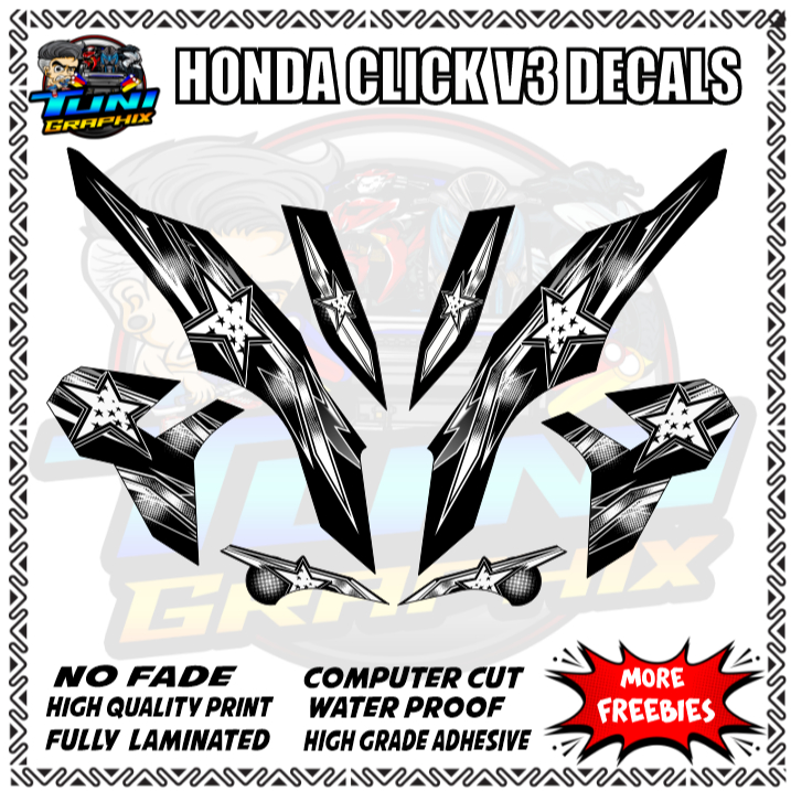 HONDA CLICK 125i V3 / V4 RISING STAR NEW DECALS (BLACK SERIES) | Shopee ...
