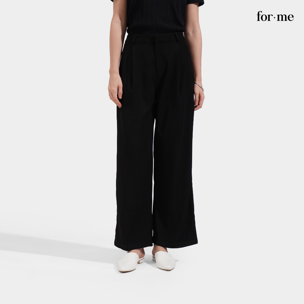 ForMe Extended Tab Straight Leg Trousers For Women (Black/Cream ...