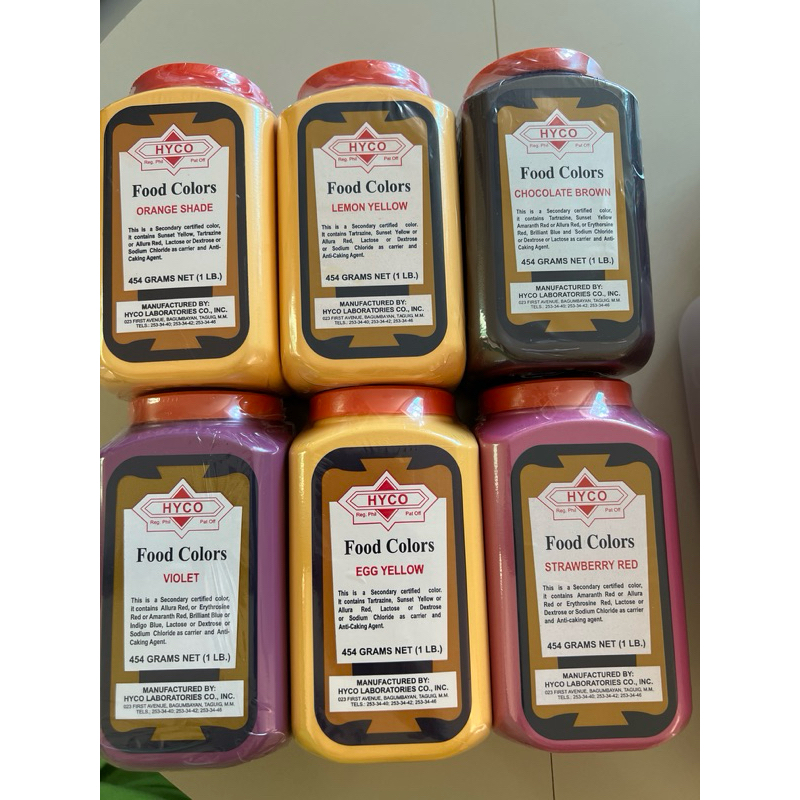Hyco Food Colors Egg or Lemon Yellow, Violet, Strawberry Red, Chocolate ...