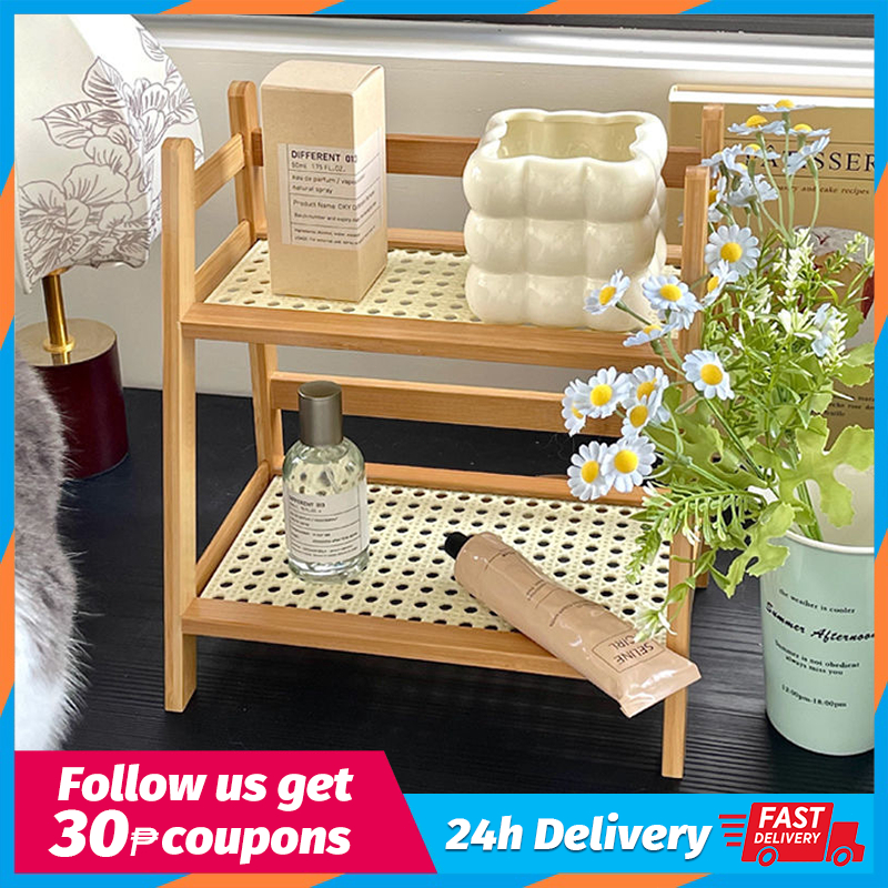 Table Storage Rack Wooden Double-Layer Table Shelf Bedroom Living Room ...