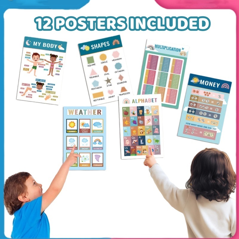 12PCS Early Childhood Early Learning Education Poster Silent Wall Chart ...