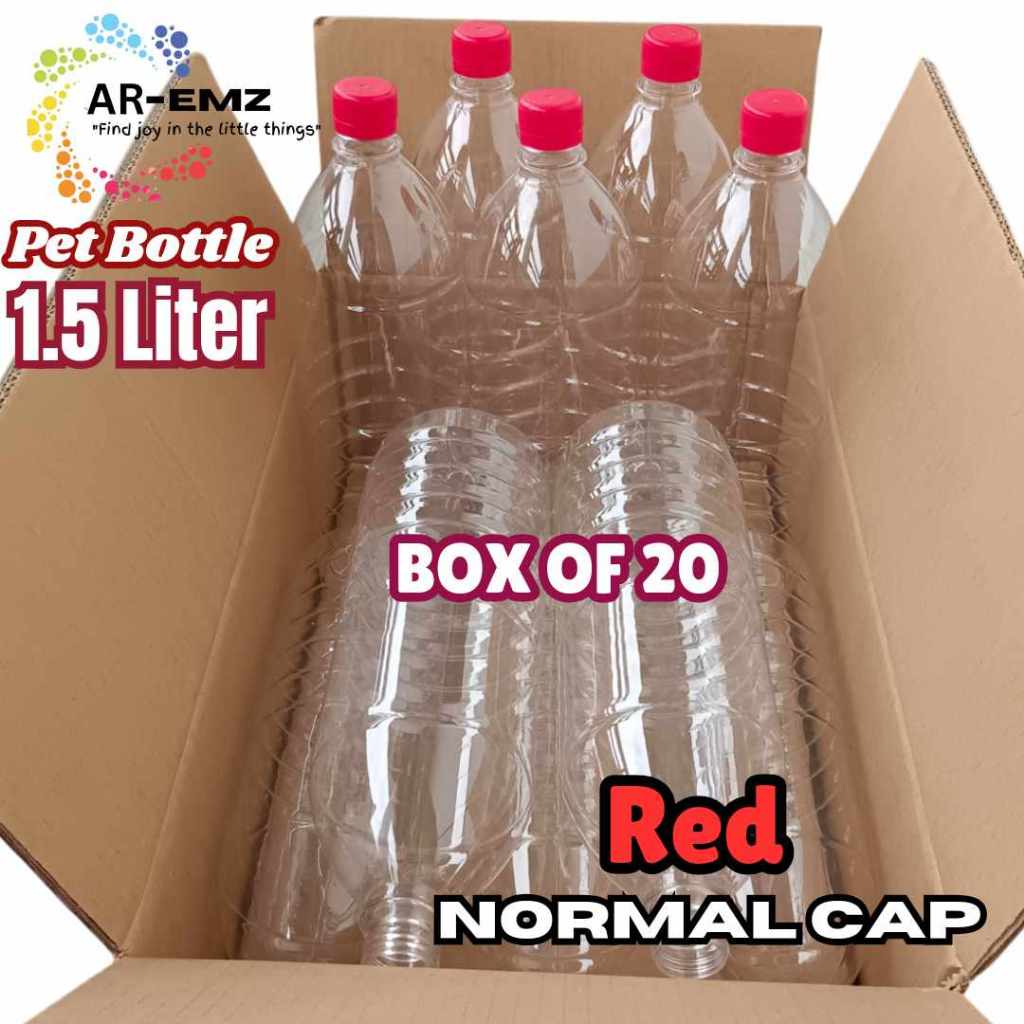 AR-EMz 20 PCS (1.5 Liter) Empty Clear Plastic Pet Bottles W/ Red Normal ...