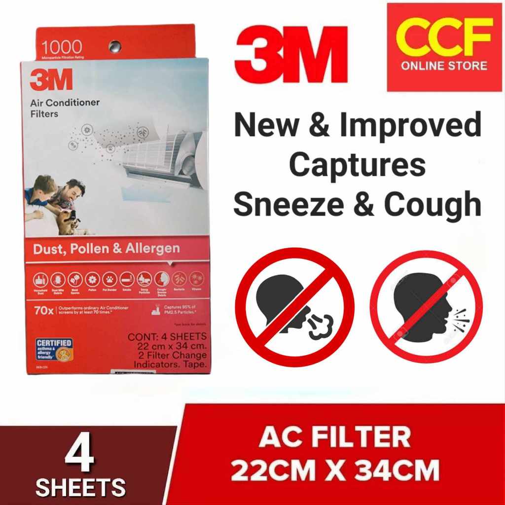 3M Filtrete Aircon AC Filter Captures Cough & Sneeze 22cm x 34cm ( 1Box ...