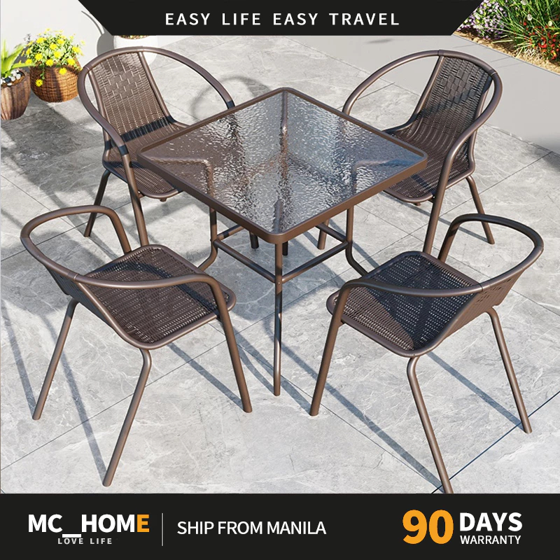 MC Outdoor tables and chairs tempered glass table small Glass table ...