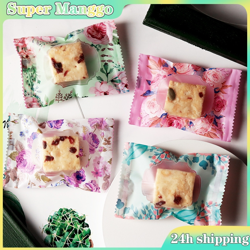 100Pcs 2.1*3.4 Inch Floral Cookie Bag For Candy Pastry Polvoron Wrapper ...