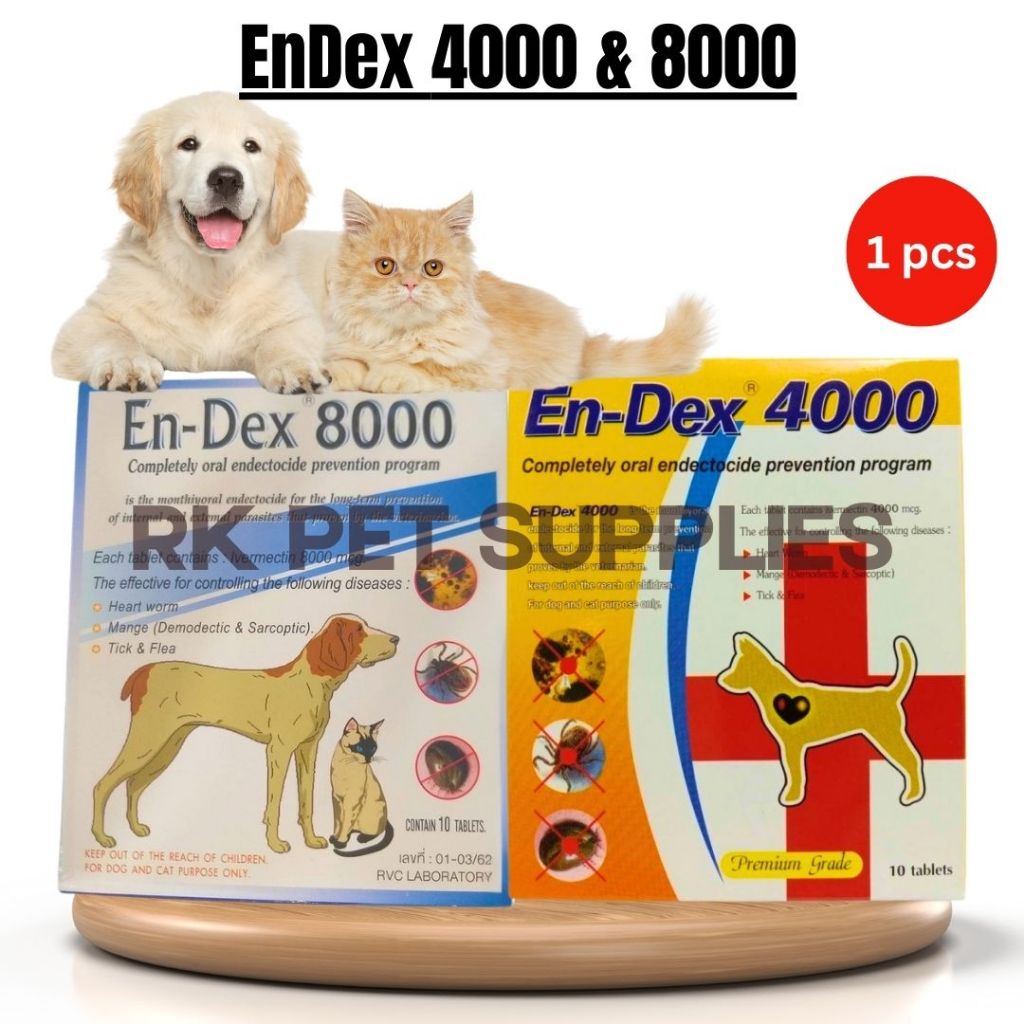 Endex 4000 & 8000 Anti Ticks And Fleas HeartwormTablets Cat Dogs Dog ...