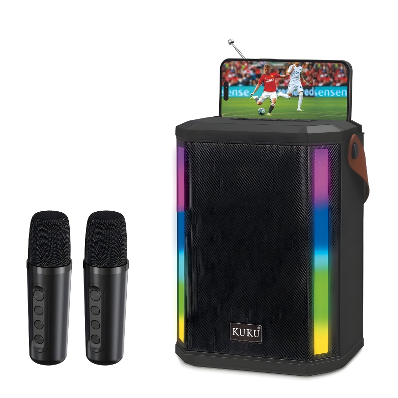 KUKU T-606 Dual Wireless Mic Portable Bluetooth Karaoke 3D Speaker ...