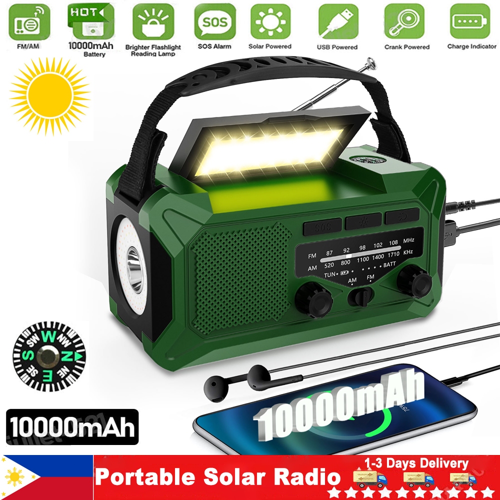 10000mAh Portable Solar Radio with LED Light AM/FM Hand Crank Radio ...