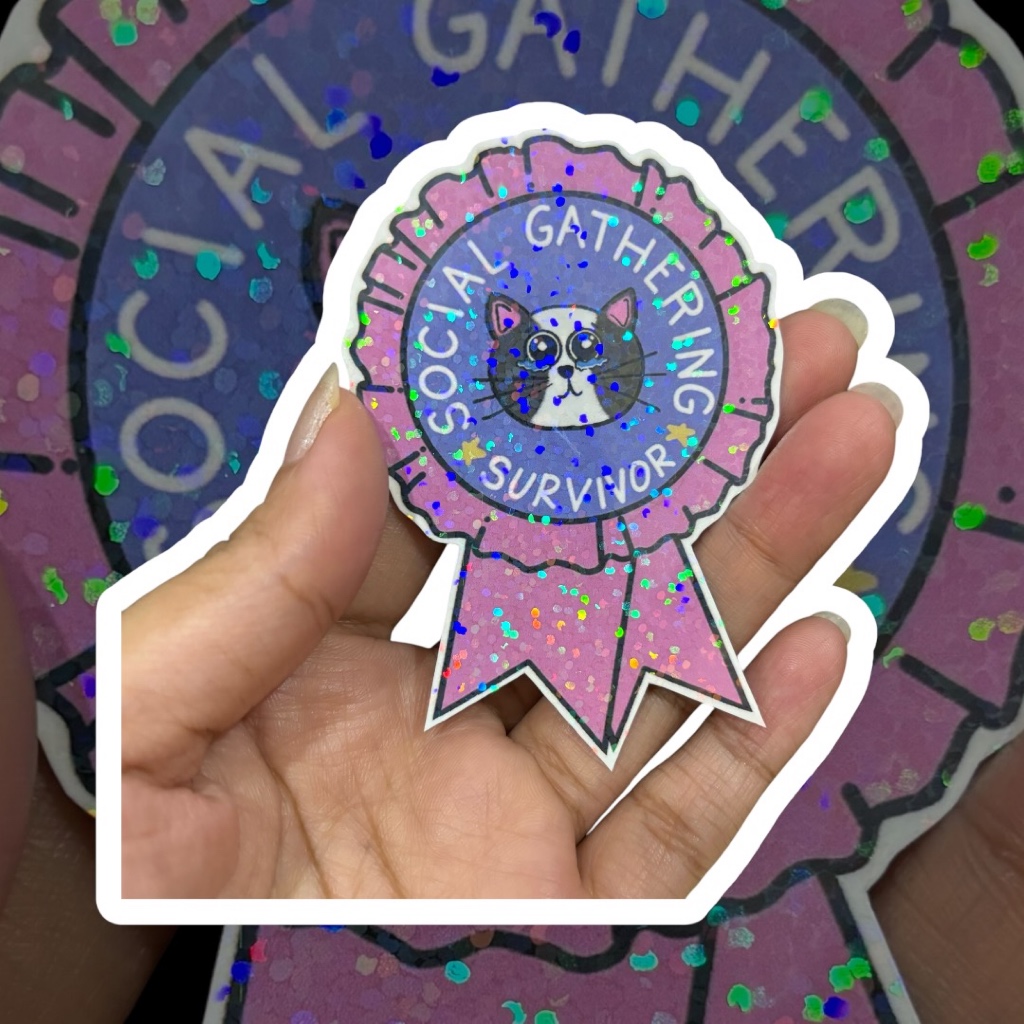 Social Gathering Survivor Award Vinyl Sticker, Cute Cat Sticker, Cute ...