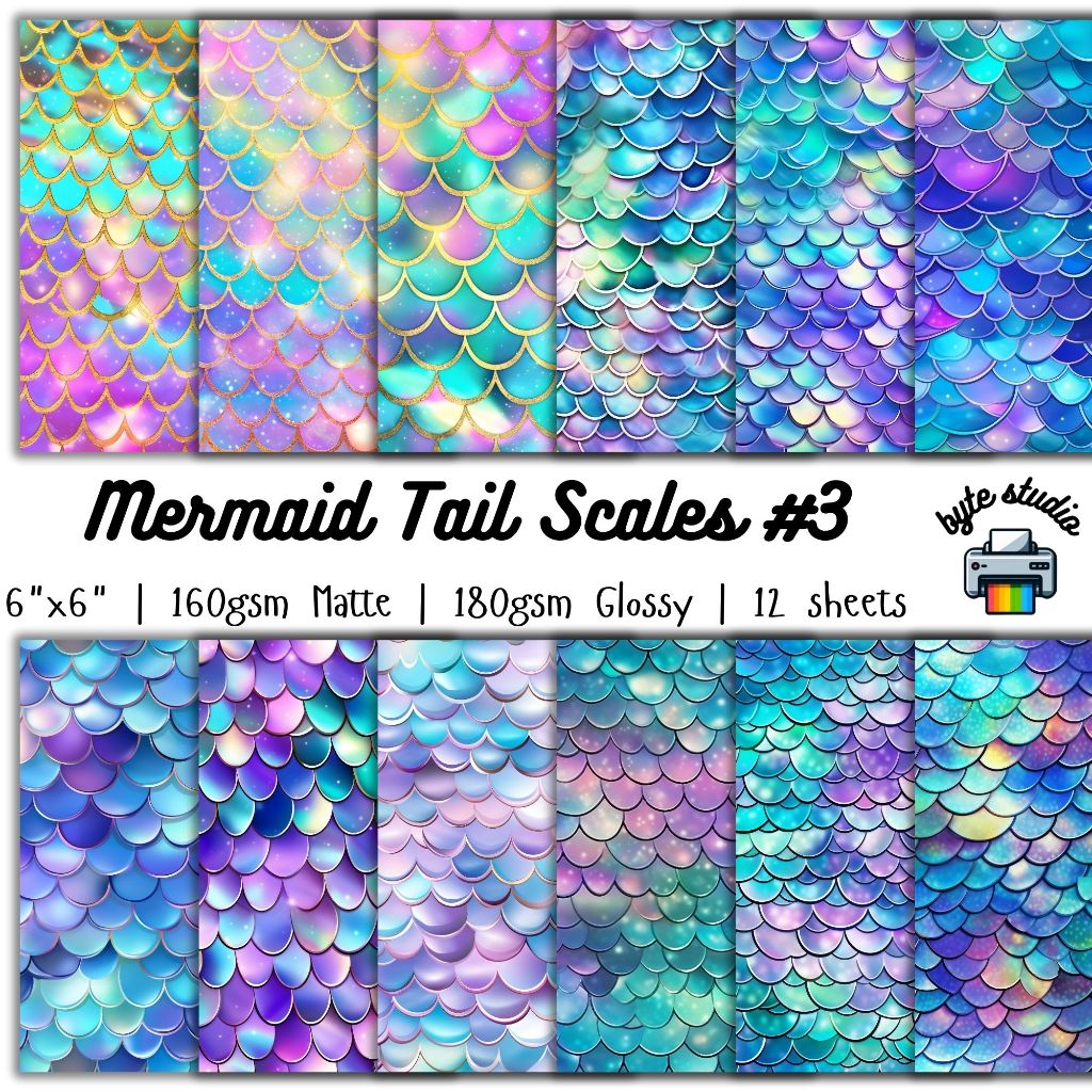 12 Sheets Mermaid Tail Scales #3 by byte studio | Cardstock Craft Paper ...