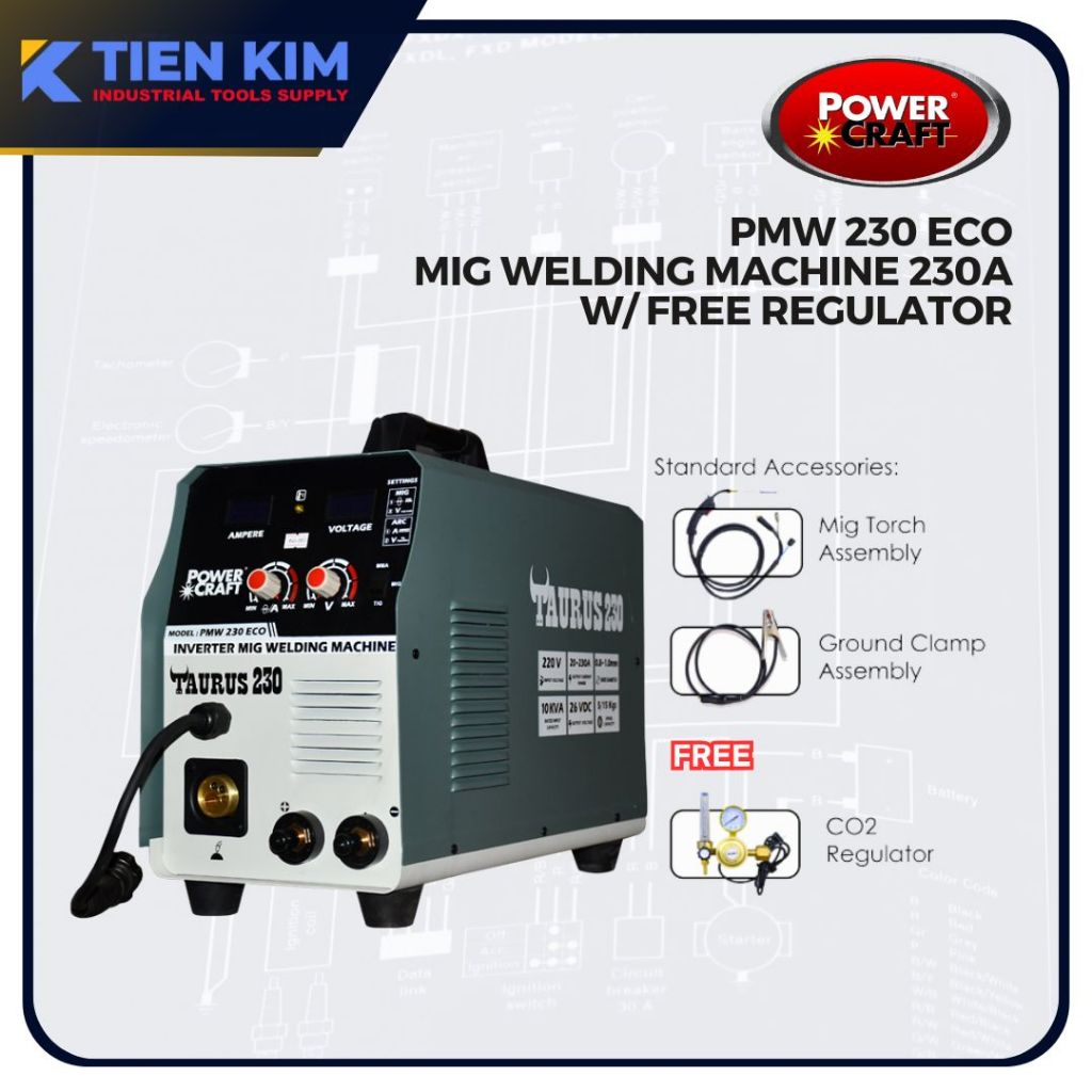 POWERCRAFT PMW 230 ECO MIG WELDING MACHINE 230A with FREE REGULATOR ...