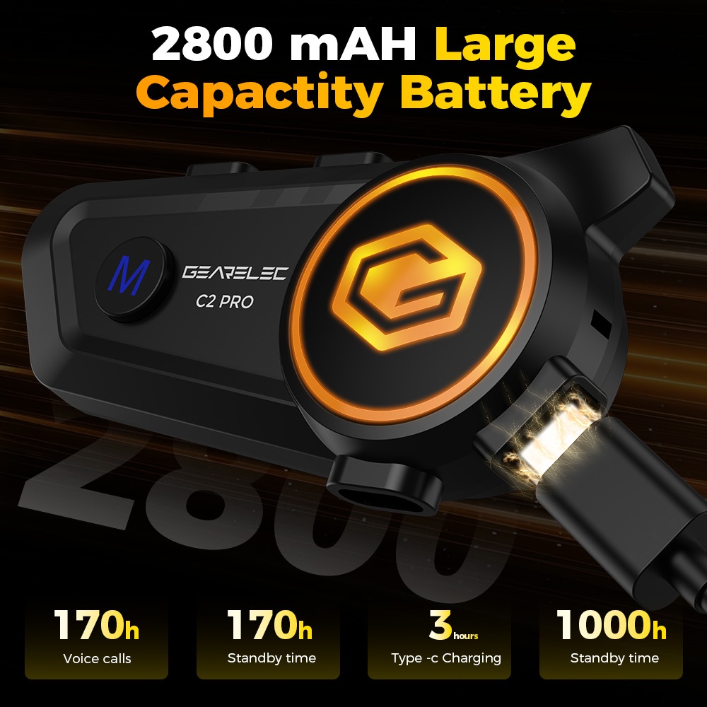 GEARELEC C2 Pro Motorcycle Helmet Intercom Headset 2 Riders For Music ...