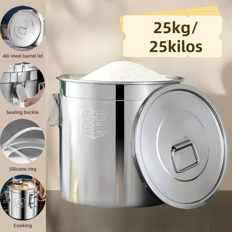 stainless Rice Dispenser 25kg Airtight Cereal Flour metal Rice Storage ...