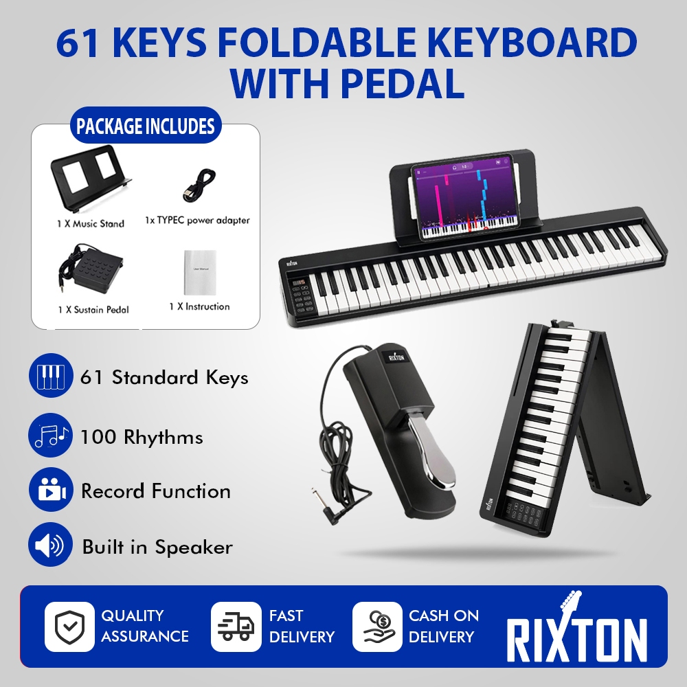 RIXTON 61 Key Foldable Piano Kids Piano with Full Size Semi-Weighted ...