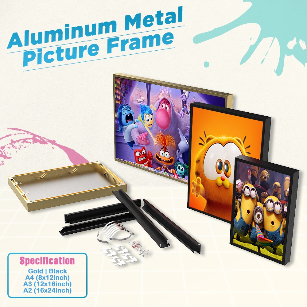 Aluminum Wall Frame Decor A4/A3/A2 Size Wall Frame Black/Gold for Home ...