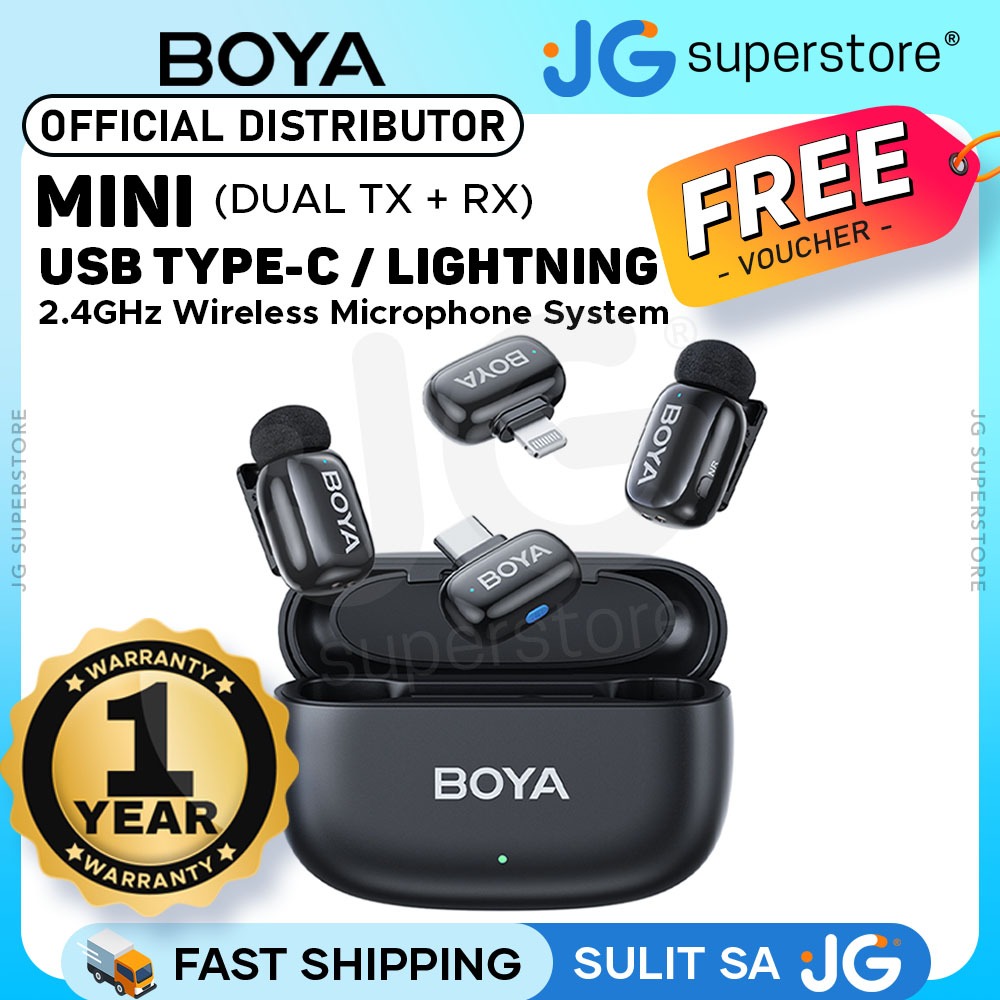 Boya Mini Dual TX + RX 2.4GHz Wireless Condenser Microphone System with ...