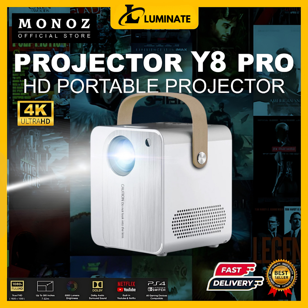 Monoz Y8 PROJECTOR Smart Android Projector Y8 Mini 6000 Lumens HD 1080P ...