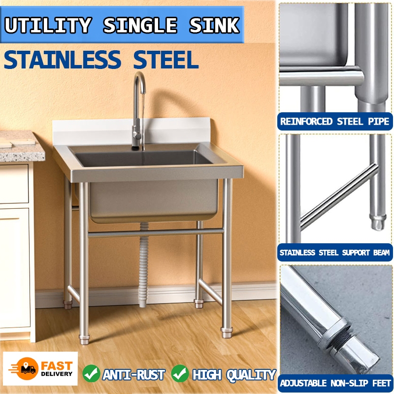Stainless Steel Sink Commercial Standing Sink Complete SSET with Drain ...