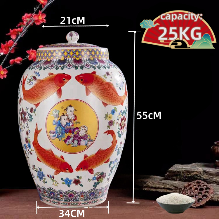 Ceramic rice jar rice bucket rice storage 25kg sealed tank with lid ...