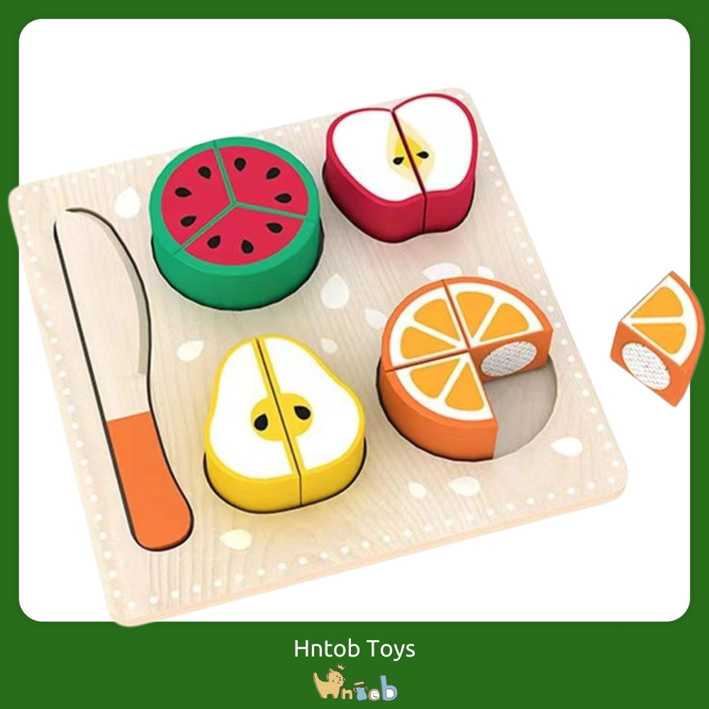 Hntob 18*18cm Wooden Cutting Fruit Vegetable Food Velcro Kitchen Puzzle ...