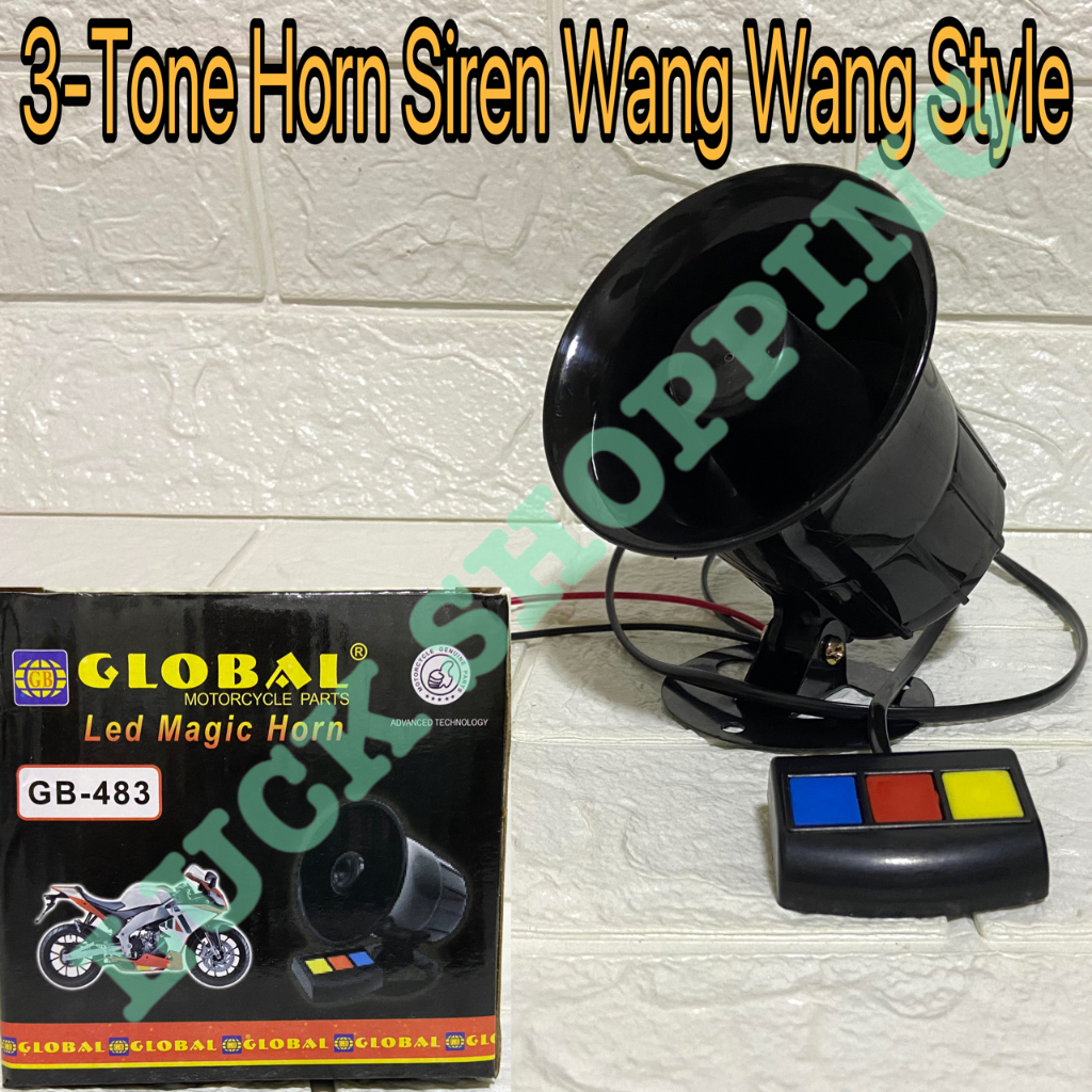 GLOBAL Motorcycle Siren Police Horn WANG WANG 3-Tone Switch Control Led ...