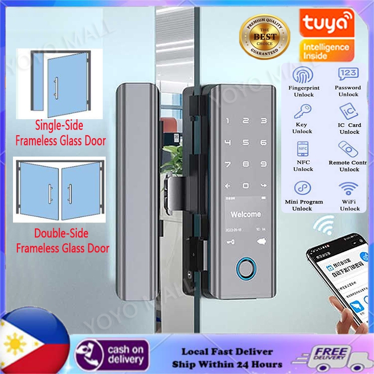 Tuya Smart Door Lock Glass Door Biometric Fingerprint Lock Frameless ...