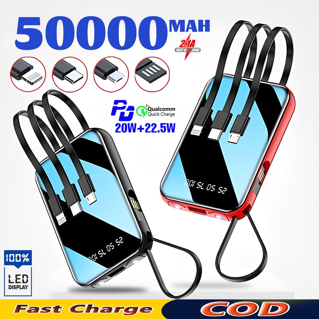 100% original mini power bank 50000mAh built-in 4-wire full mirror ...