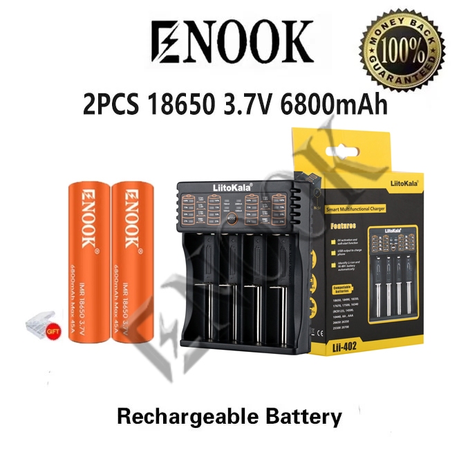 Enook lithium battery Rechargeable battery 18650 6800mAh 45A 3.7v ...