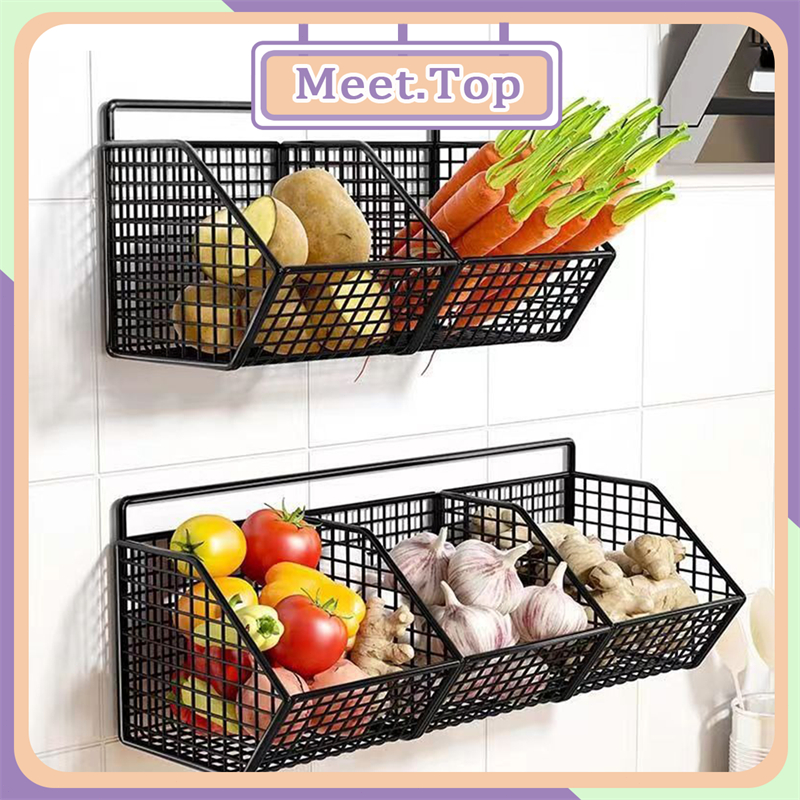 Wall Mounted Basket Vegetable Shelf Kitchen Condiments Organizer Rack ...