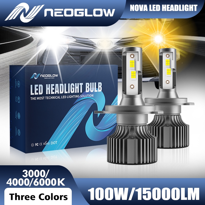 2PCS NEOGLOW H4 led headlight NOVA Series 100w 15000LM Tricolor h4 ...