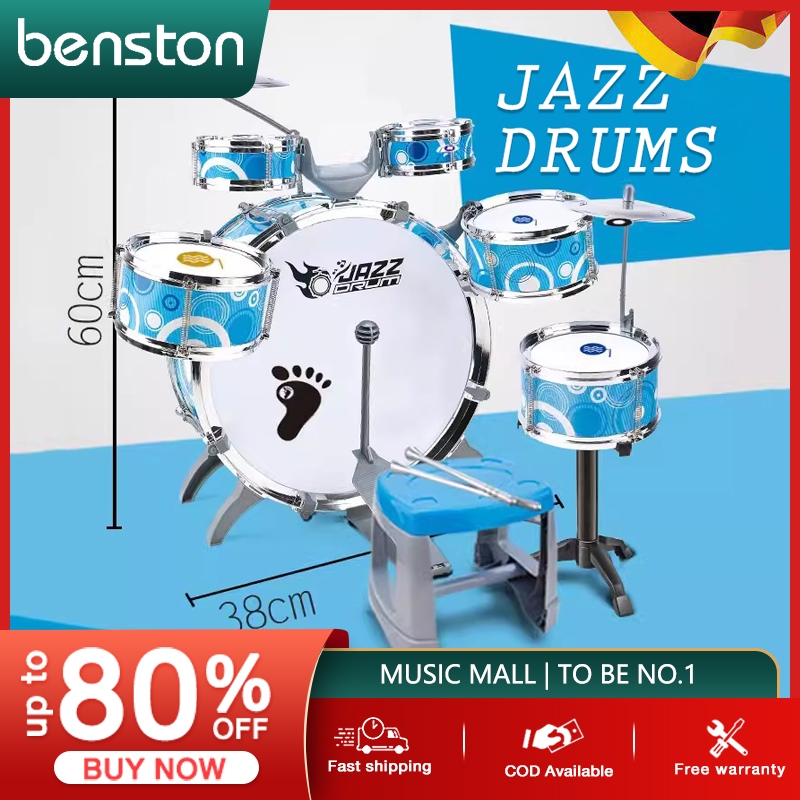 Kids Jazz Drum Set Musical Toy with 6 Drums and Stool - Educational ...