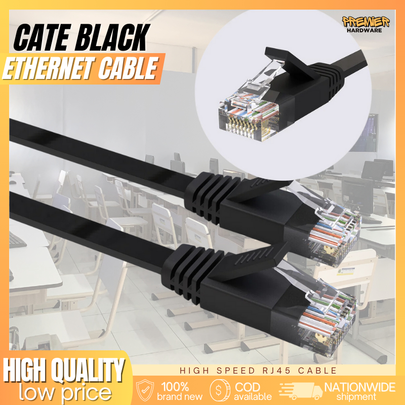 Lan Cable CAT6E Black Network Ethernet Patch Cable High Speed RJ45 ...