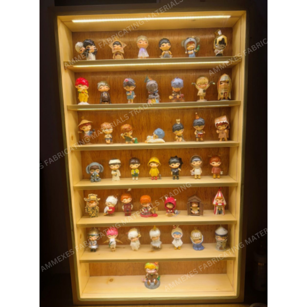 Hirono Popmart Wooden Figures Shelves Display Rack with warm LED lights ...