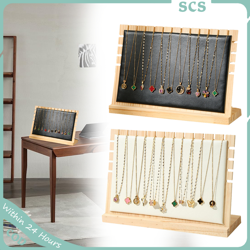 Necklace Display Stand Bamboo Plank Necklaces Stand with Leather Soft ...
