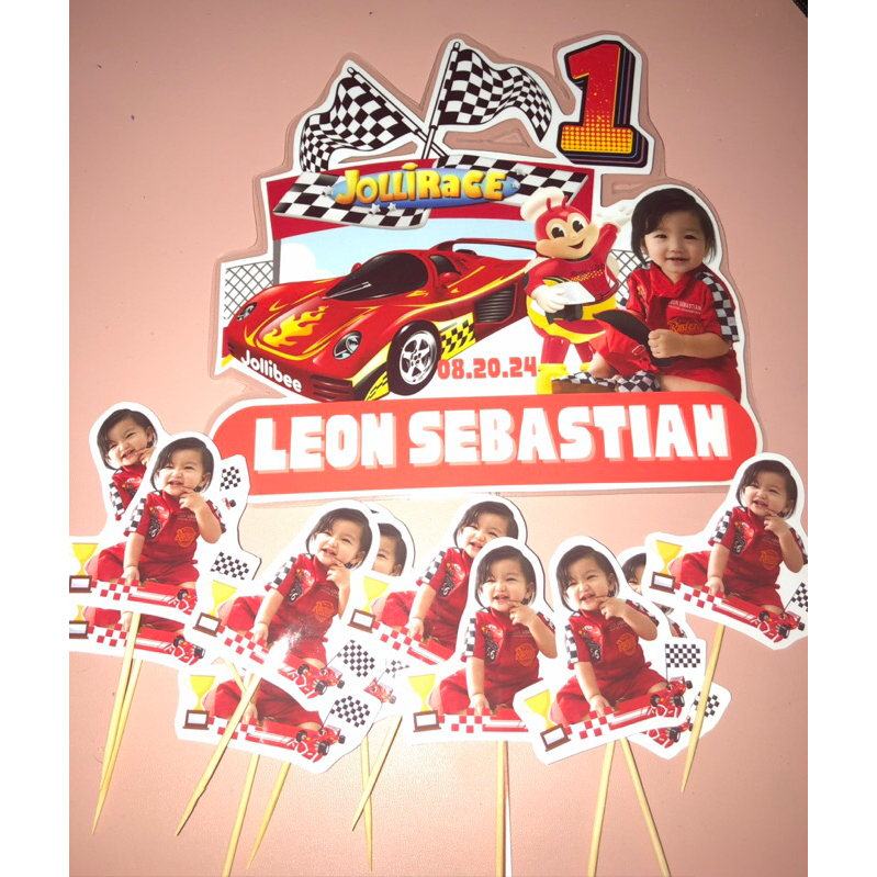 Jolli race Theme Racing Laminated Cake Topper with 12 pcs cupcake ...