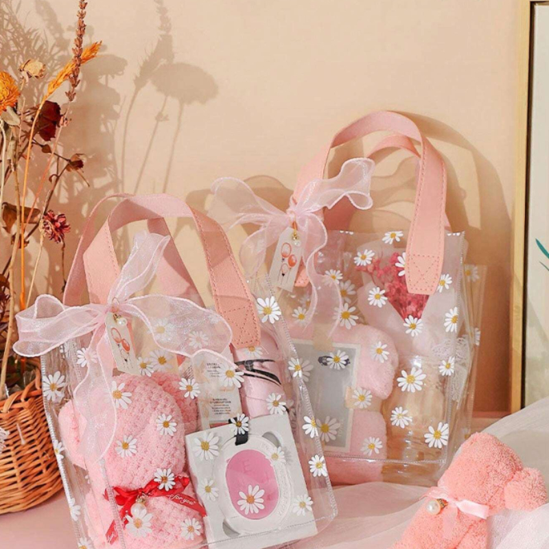PVC Cute Daisy Pattern Design Transparent Handbag for Souvenir Gift Bag ...