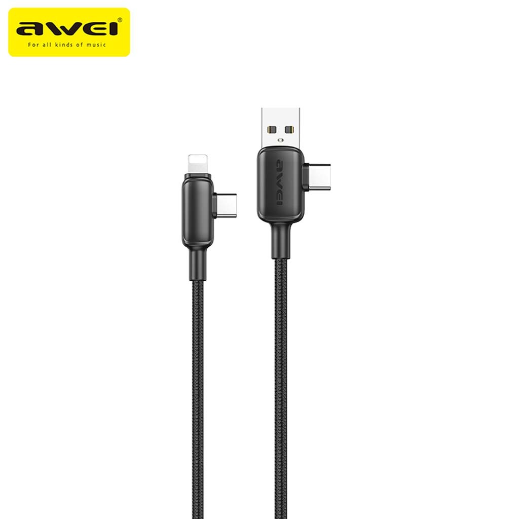 Awei CL-184 60W 4in1 Fast Charging Braided Data Cable USB Type-C Lightt ...