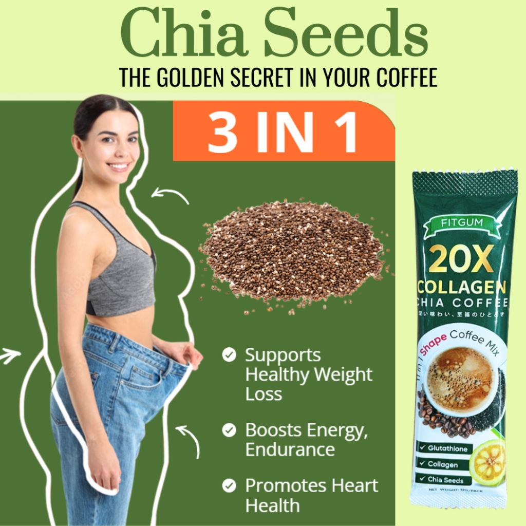 Fitgum 20X Collagen Chia Coffee Drink With Glutathione Anti-Aging 100% ...