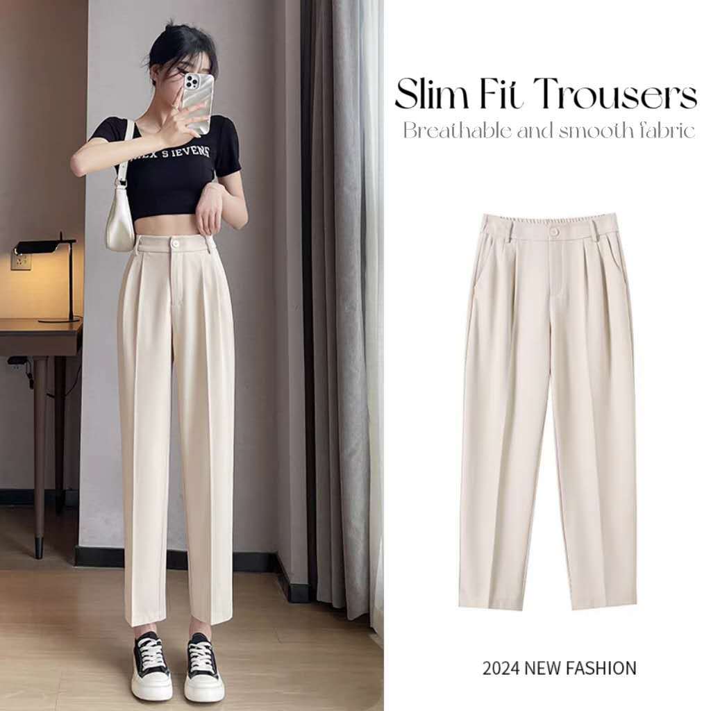 Kinwoo M-3XL women's high waist suit pants Straight Cigarette Pants ...