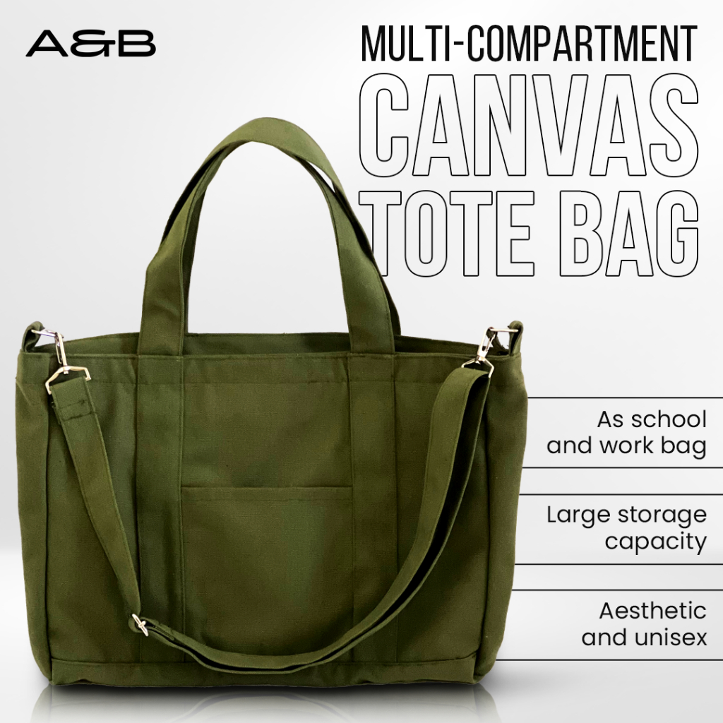 A&B Large-Capacity Canvas Tote Bag – Multi-Compartment School & Work ...