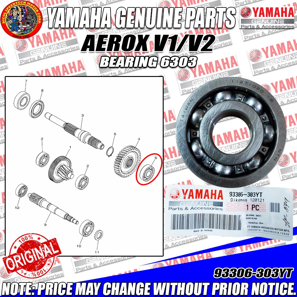 YAMAHA GENUINE AEROX V1/V2 TRANSMISSION BEARING 6303 (YGP) (GENUINE ...