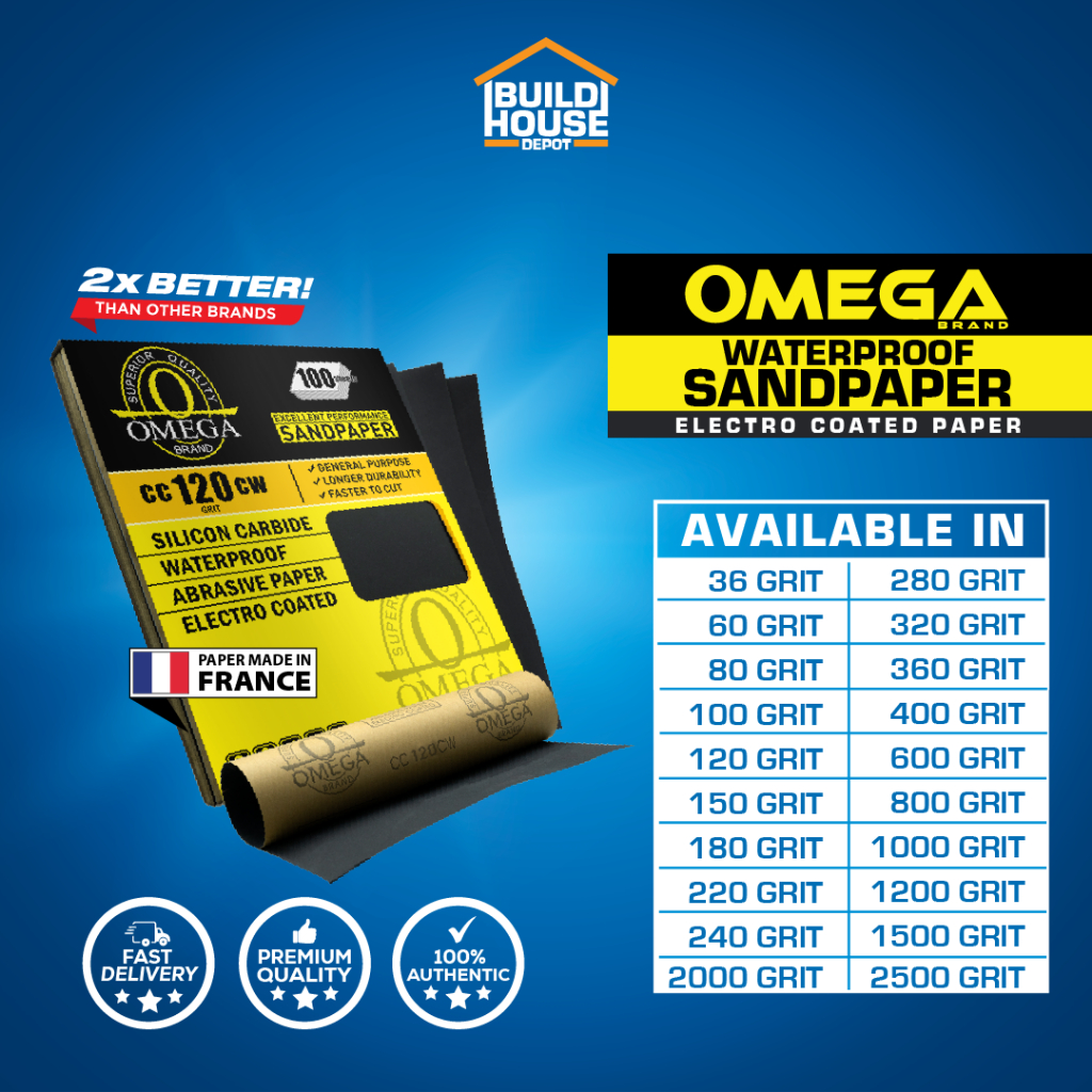 OMEGA Waterproof Sandpaper - For General Purpose - Grit #36 to #2500 ...