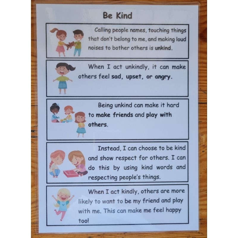 SPED/AUTISM/SPEECH & ABA THERAPHY/SOCIAL STORY POSTER/CHART : BE KIND ...