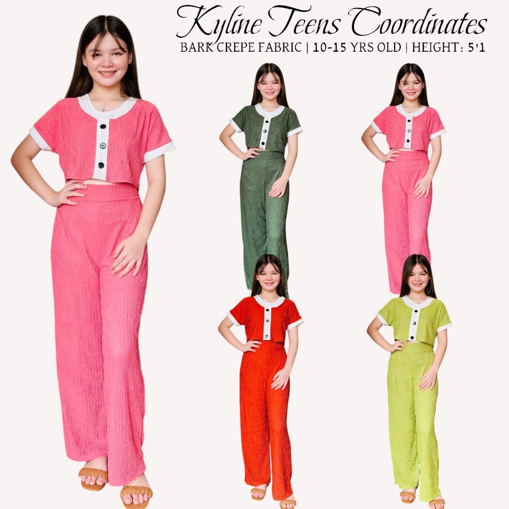 Teens Kyline Crop Top Short Sleeve Button Round Neck Bark Crepe Women ...