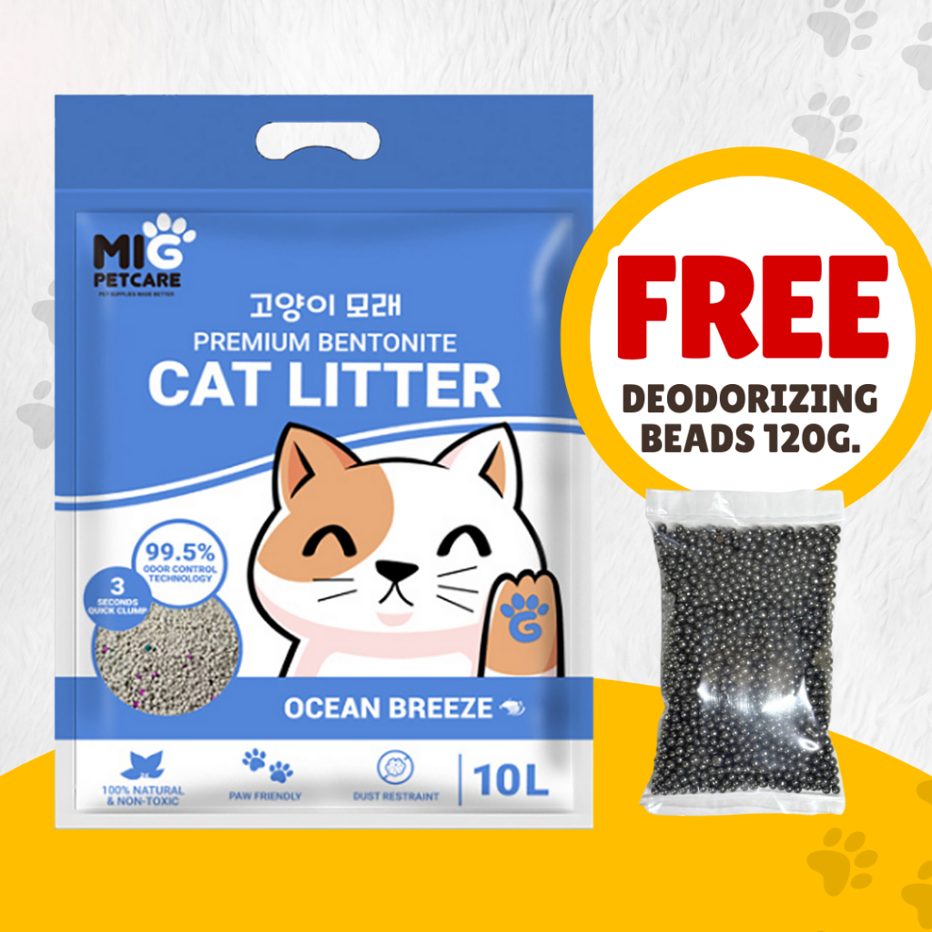 Mig Petcare Ocean Breeze Bentonite Cat Litter Sand 10 Liters with FREE ...