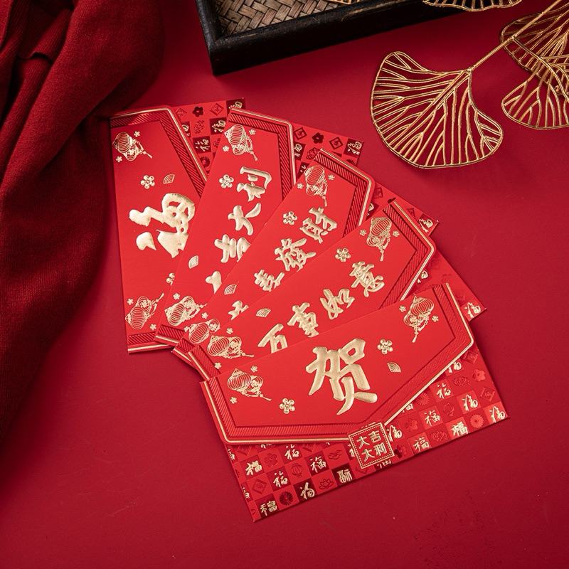 Ampao 6pcs thick red envelope 6pcs red pocket long angpao sobre ...