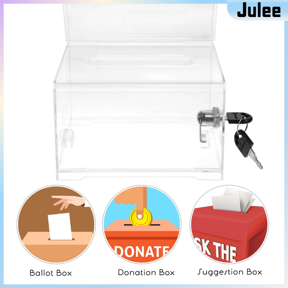 Donation Box Clear Acrylic Tip Box With Lock And Key Ballot With Sign ...