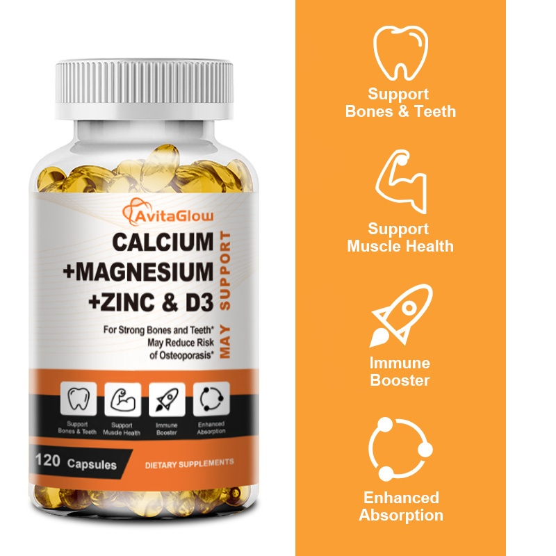 120PCS Calcium Magnesium Zinc Vitamin D3 Capsules 1000MG Complex ...