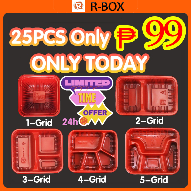 COD (25PCS) Red Bento Box With Back Cover 1/2/3/4/5 Grid Partition ...